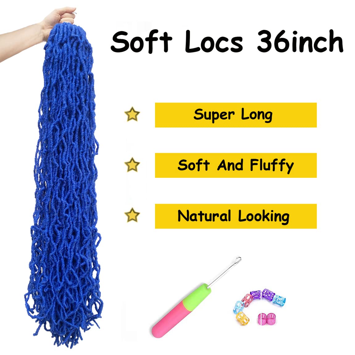 Blue Faux Soft Locs 36 Inch 7 Packs Dark Navy Royal Blue Locs Crochet ...
