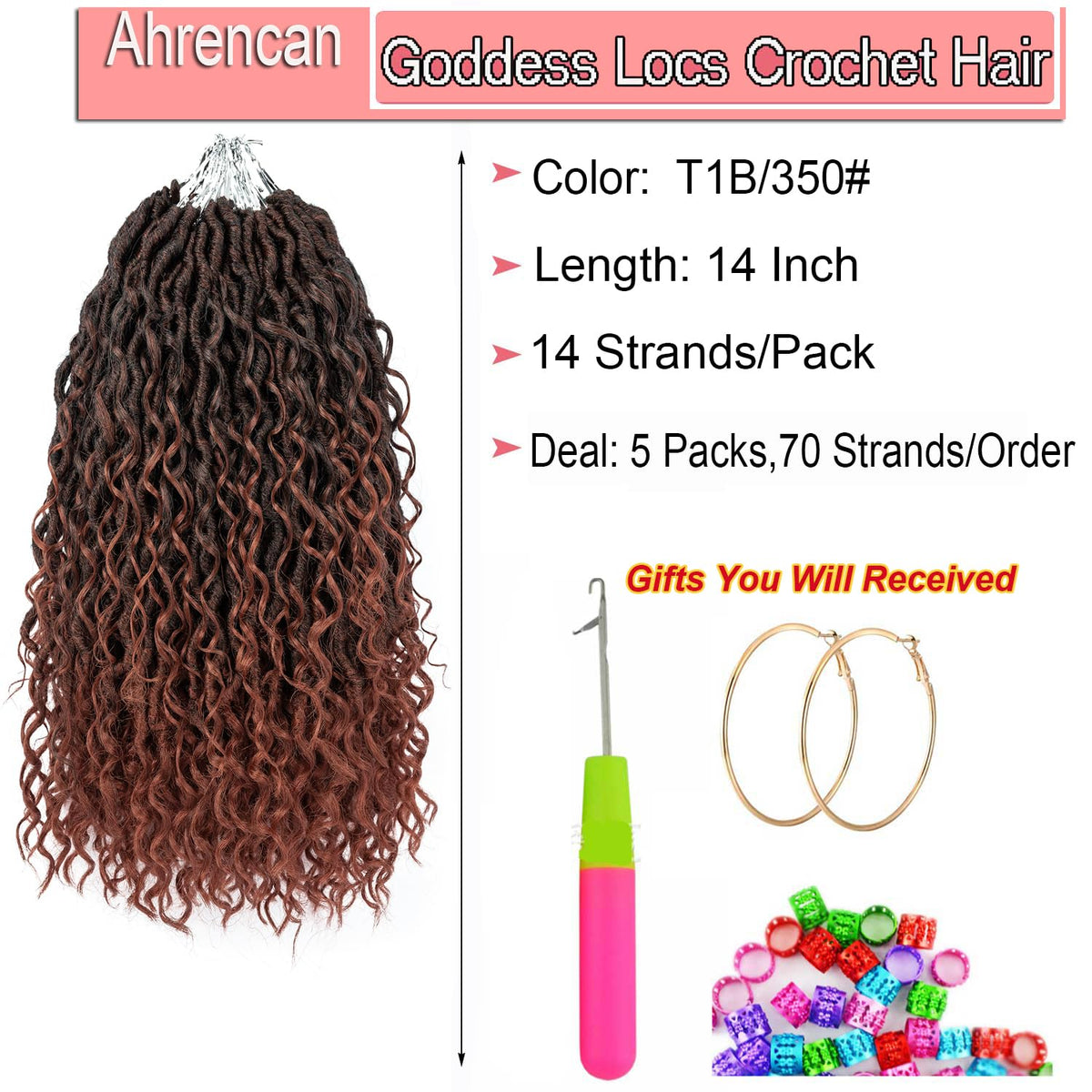 Ahrencan Copper Crochet Goddess Locs,5 Packs 14 Inch Pre looped Boho G ...