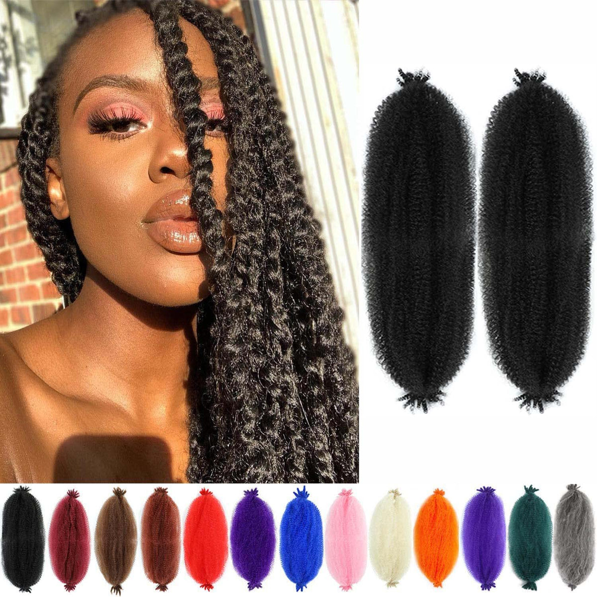 Afro Twist Hair 30 Inch 2 Packs Black Springy Afro Twist Hair For Dist ...